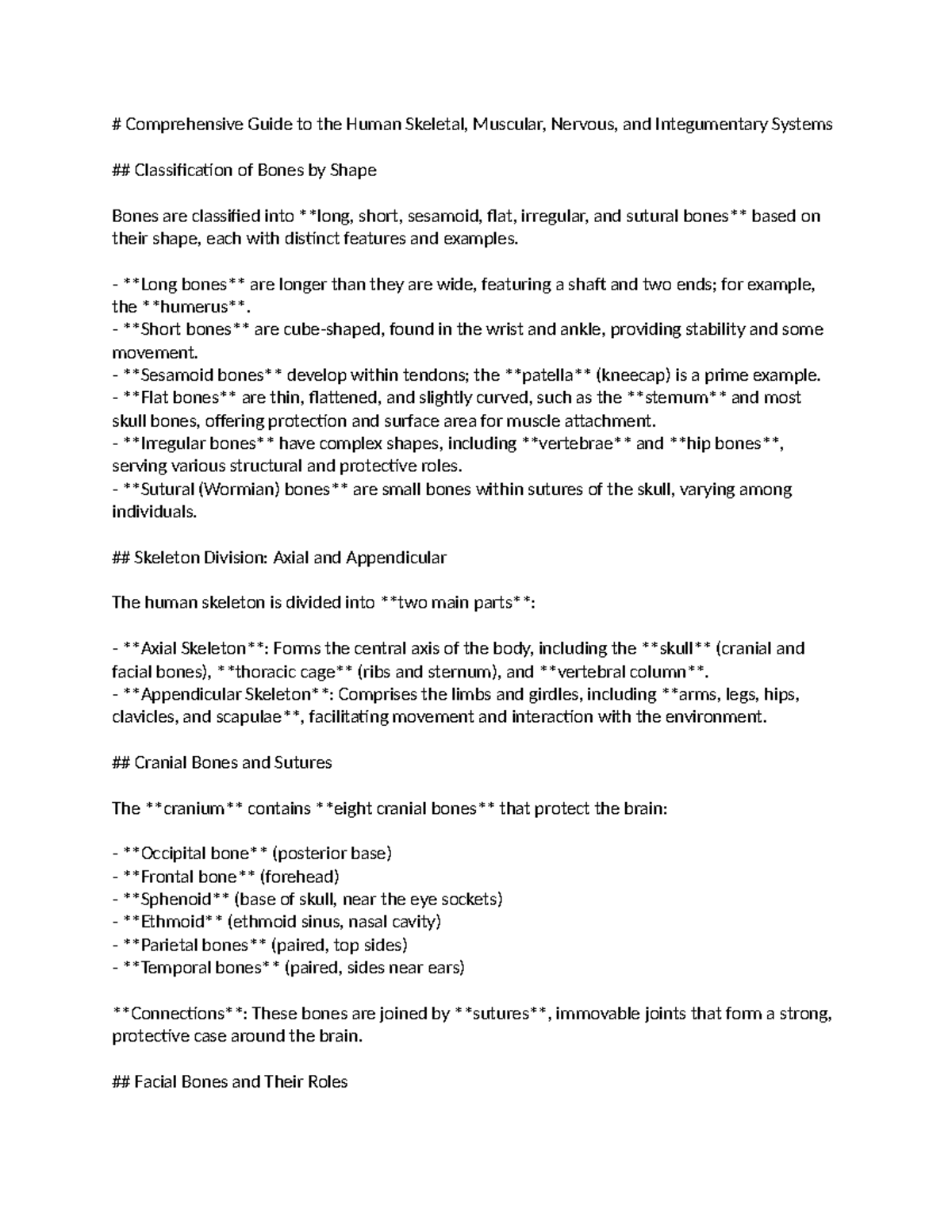 Comprehensive Study of Human Skeletal, Muscular, Nervous ...