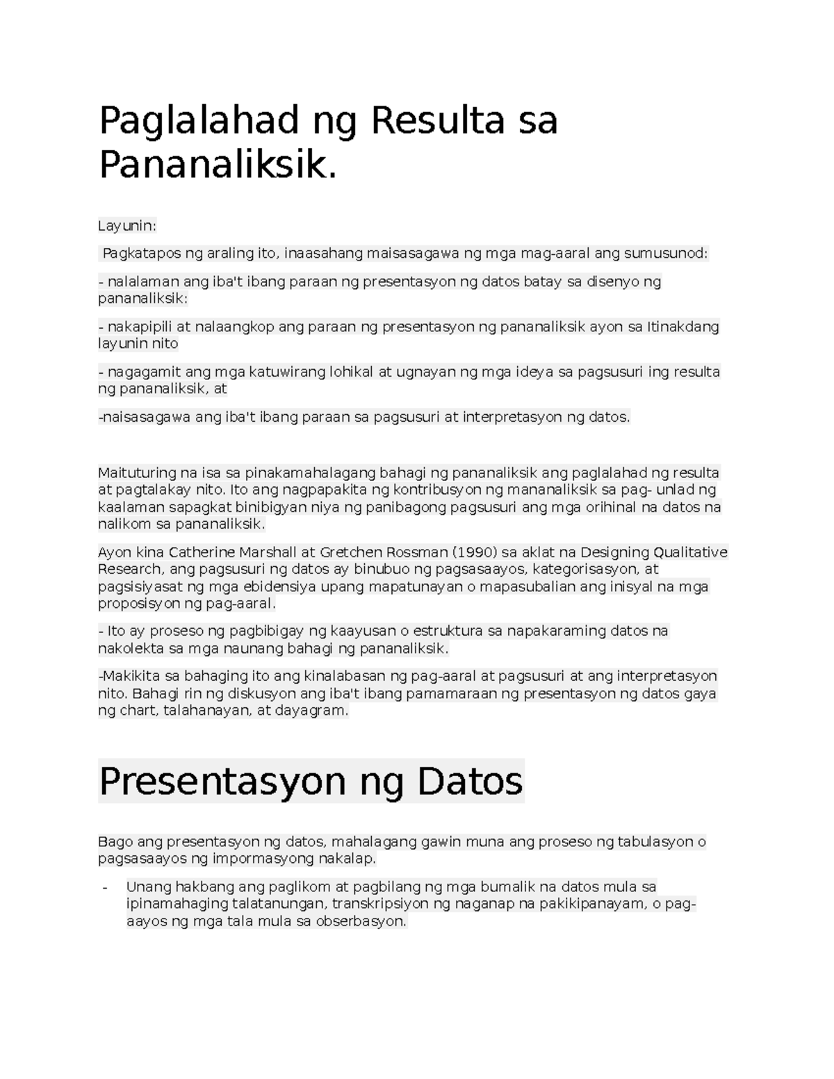Paglalahad ng Resulta at Pagsusuri ng Pananaliksik (Course Code: PNL101 ...