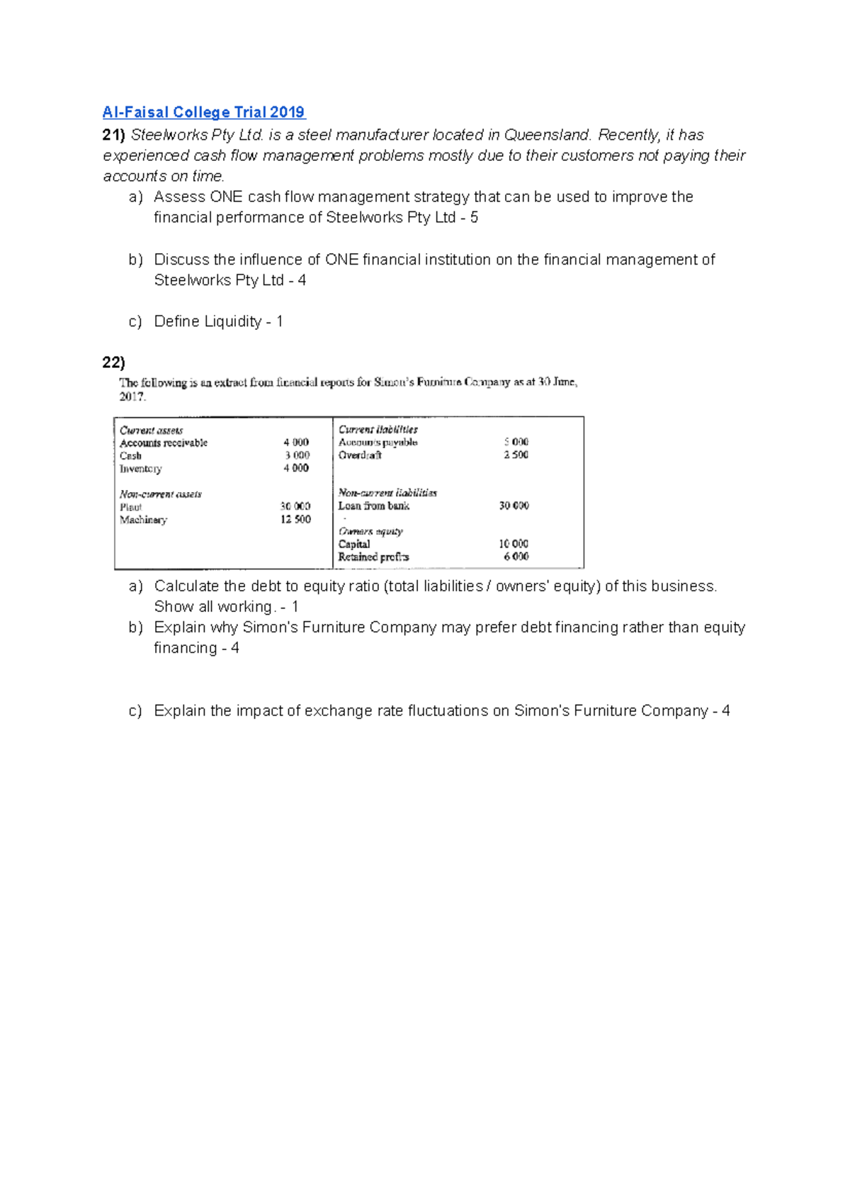 Business Trial Paper Practice - Al-Faisal & Knox Trials 2019 - Studocu