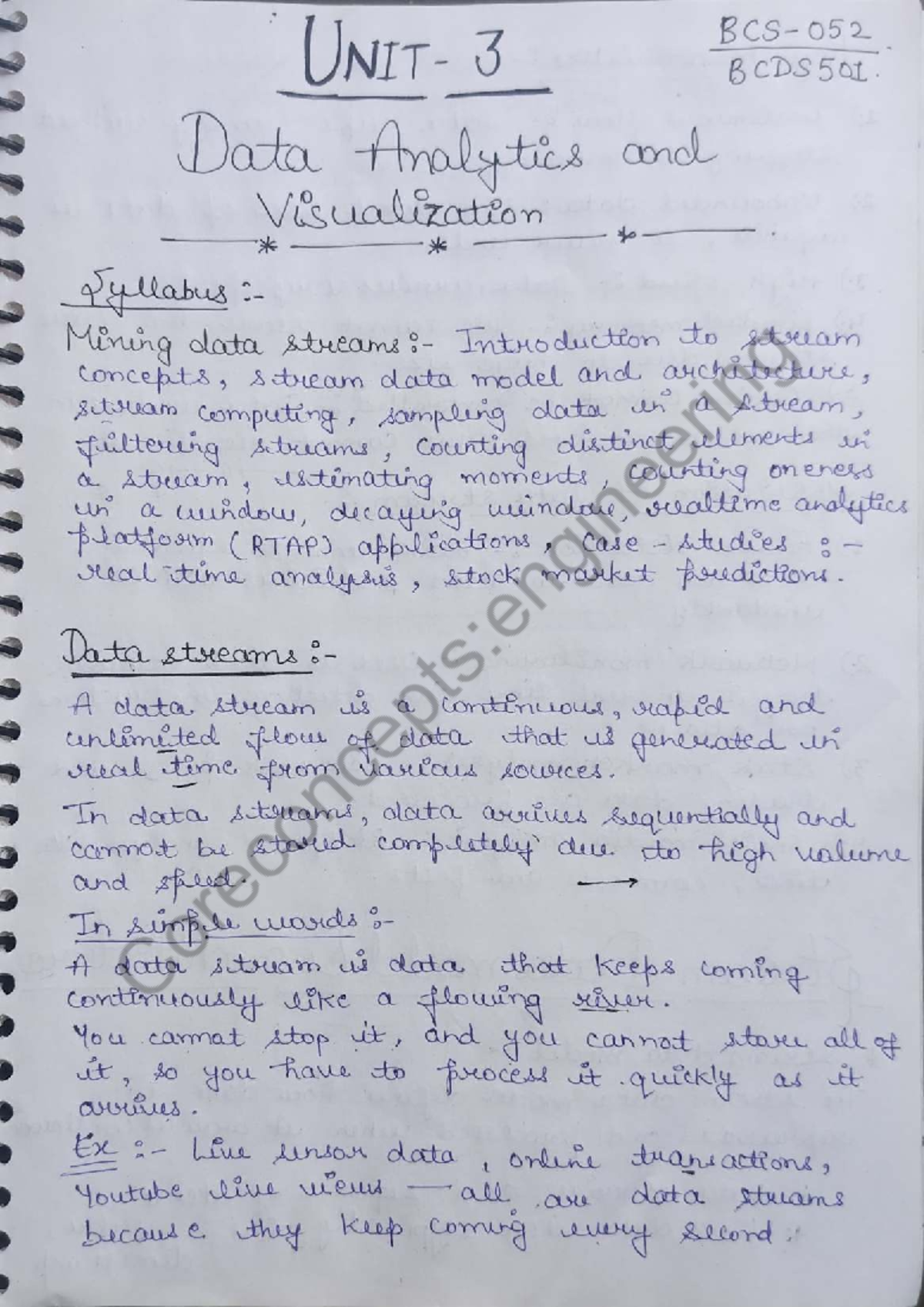 Unit-3 BCDS501 Data Analytics: Stream Concepts & Applications - Studocu
