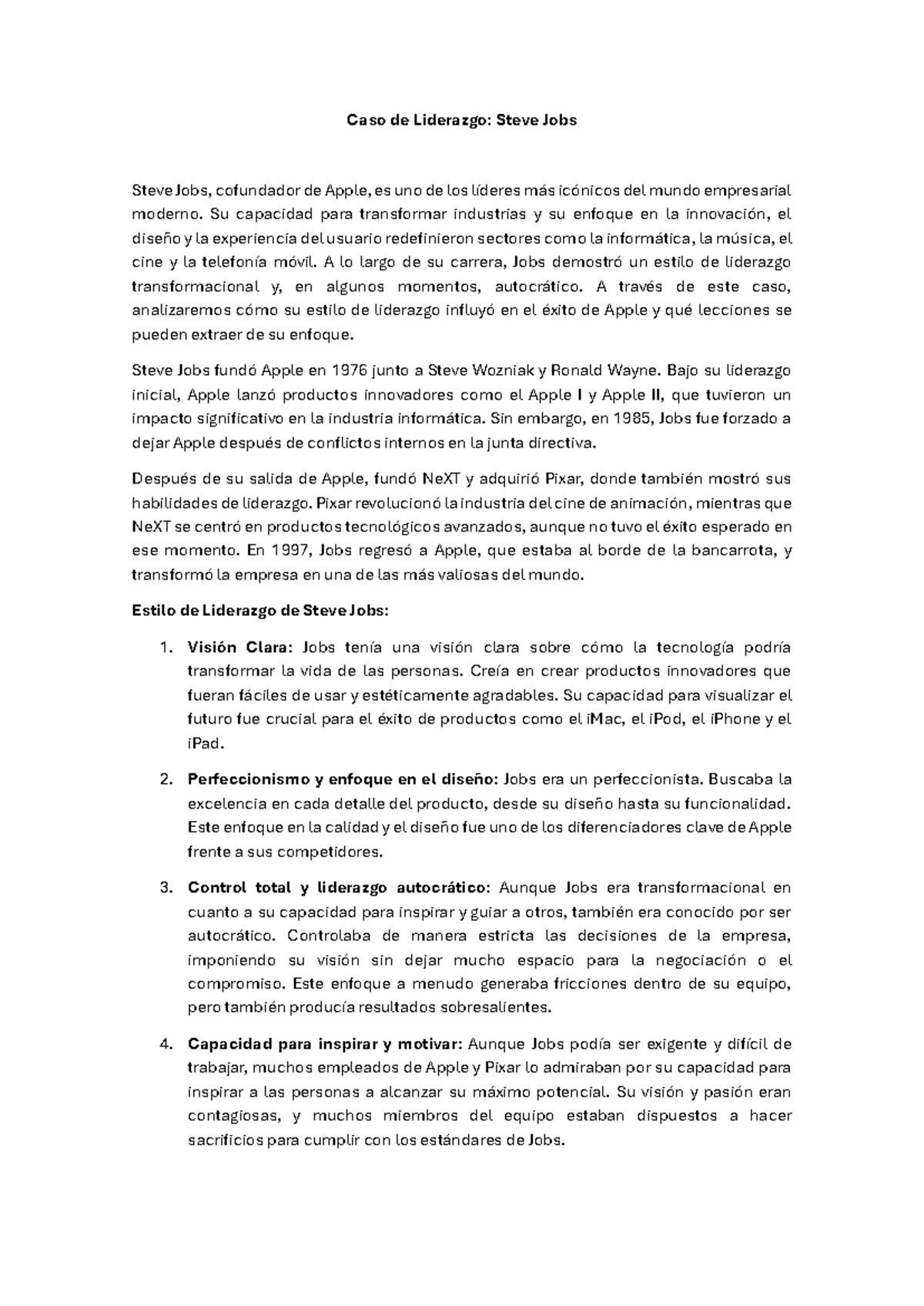 Evaluación TA2-1: Caso de Liderazgo de Steve Jobs - Studocu