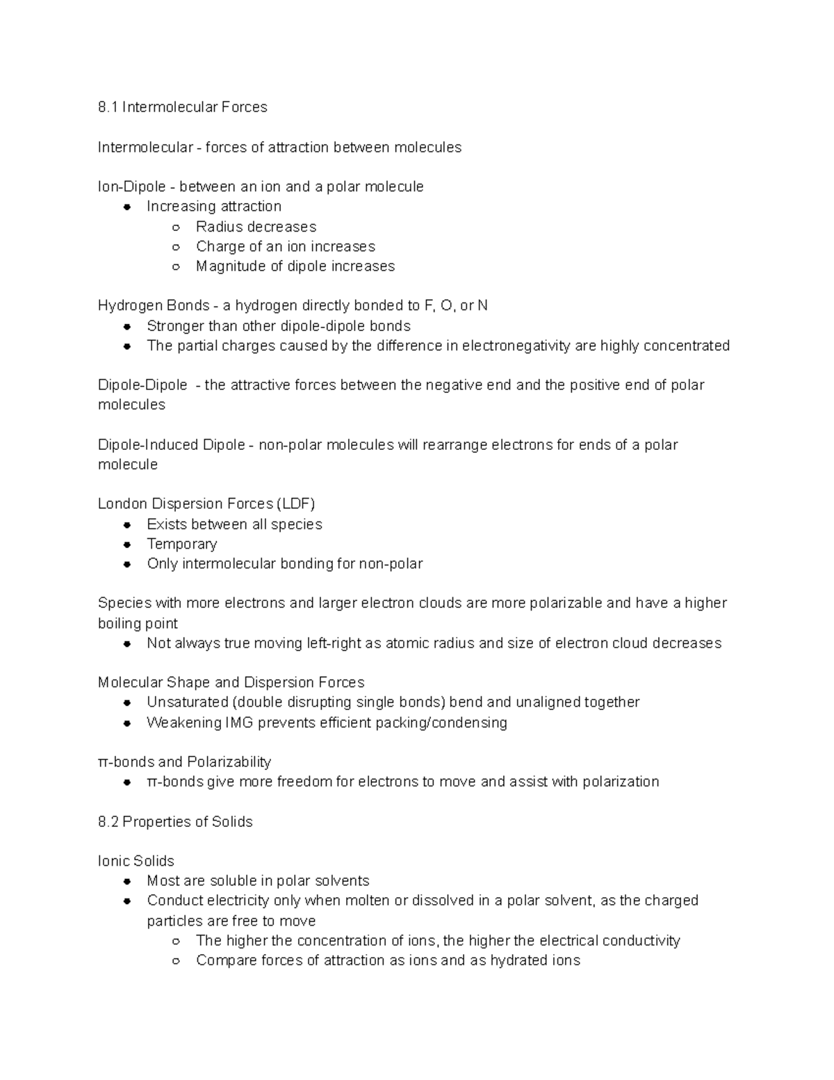 Composition of Chemistry Notes: Intermolecular Forces and States of ...