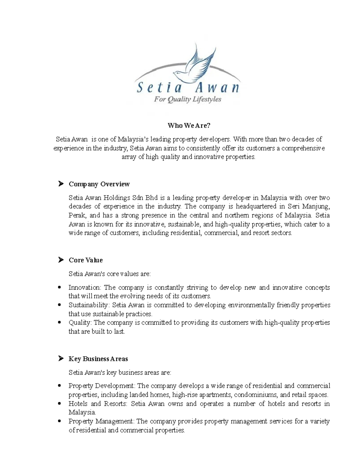 Company Background: Overview of Setia Awan Holdings Sdn Bhd - Studocu