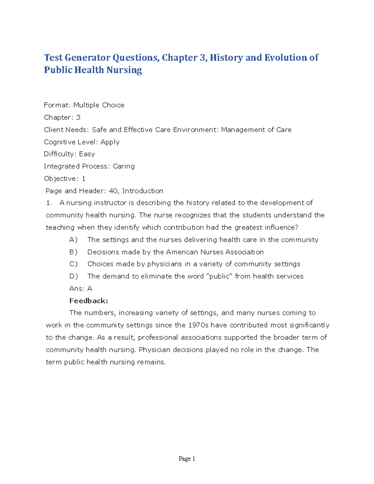 TG Chapter 03 - Public Health Nursing Test Practice Questions - Studocu
