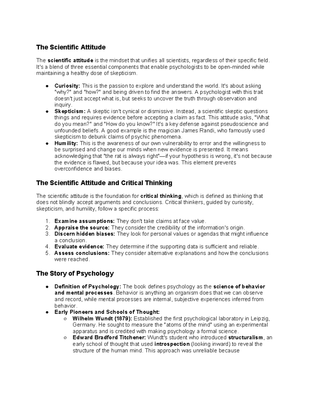 Notes 1: History of Psychology and the Scientific Attitude - Studocu