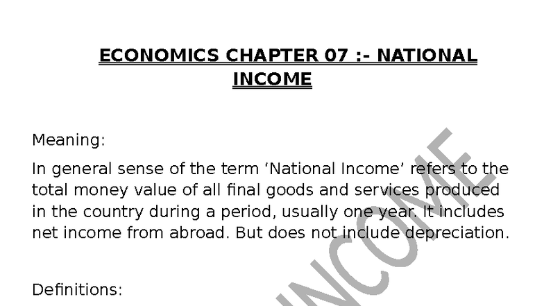ECON 101: National Income Overview and Key Concepts - Studocu