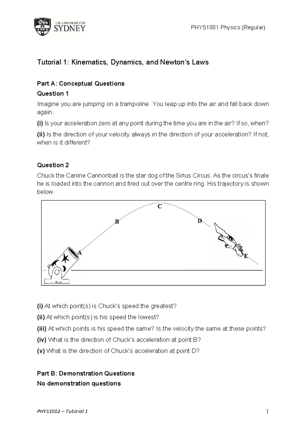 PHYS1001 Tutorial 1: Kinematics & Dynamics Conceptual Qs - Studocu