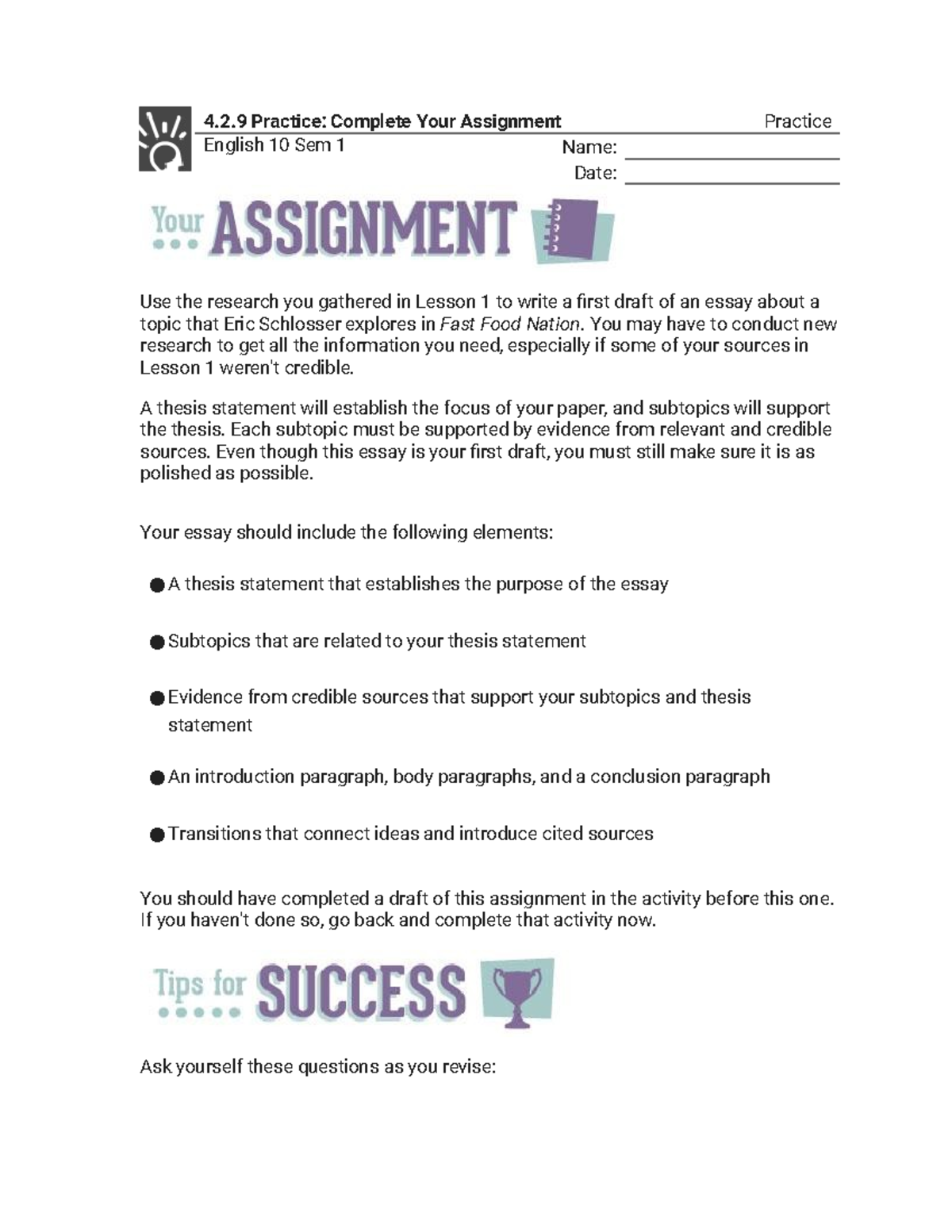 4.2.9 Practice - Complete Your Assignment (Practice) - 4.2 Practice ...