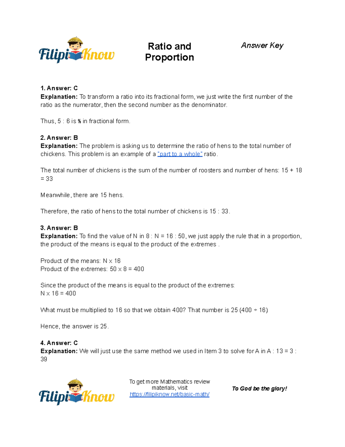 Ratio and Proportion Answer Key - Detailed Explanations Included - Studocu