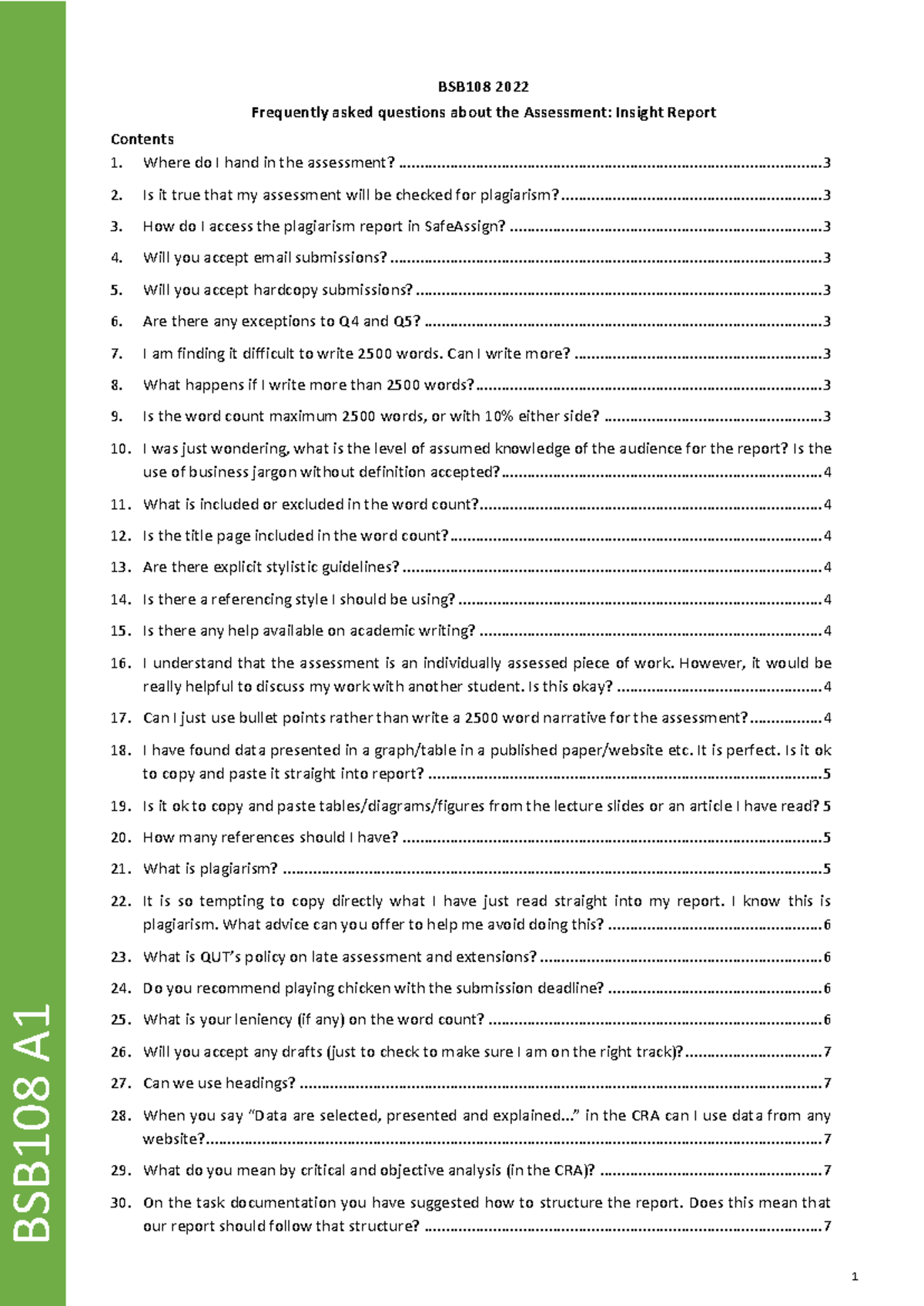 BSB108 FAQs assessment 2022 - Frequently asked questions about the ...