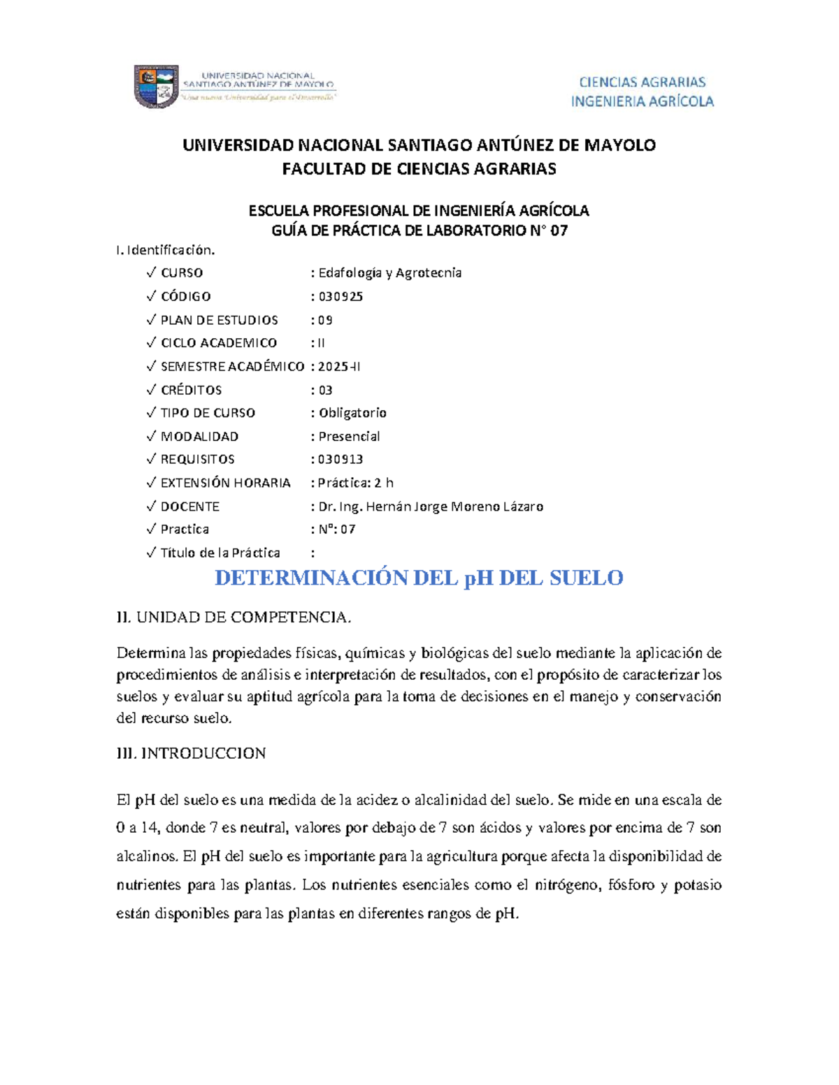 Guía de Práctica de Laboratorio 07: Determinación del pH del Suelo ...