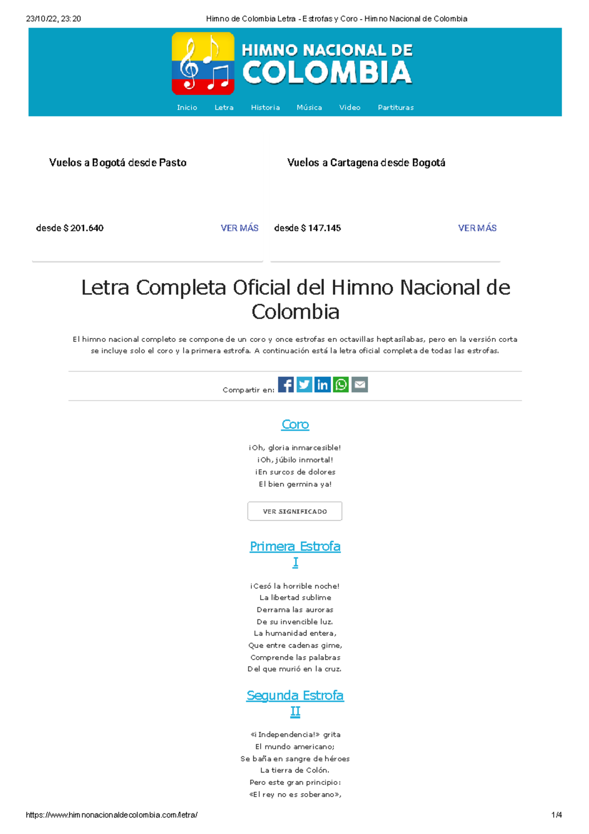 Himno de Colombia Letra - Estrofas y Coro - Himno Nacional de Colombia ...