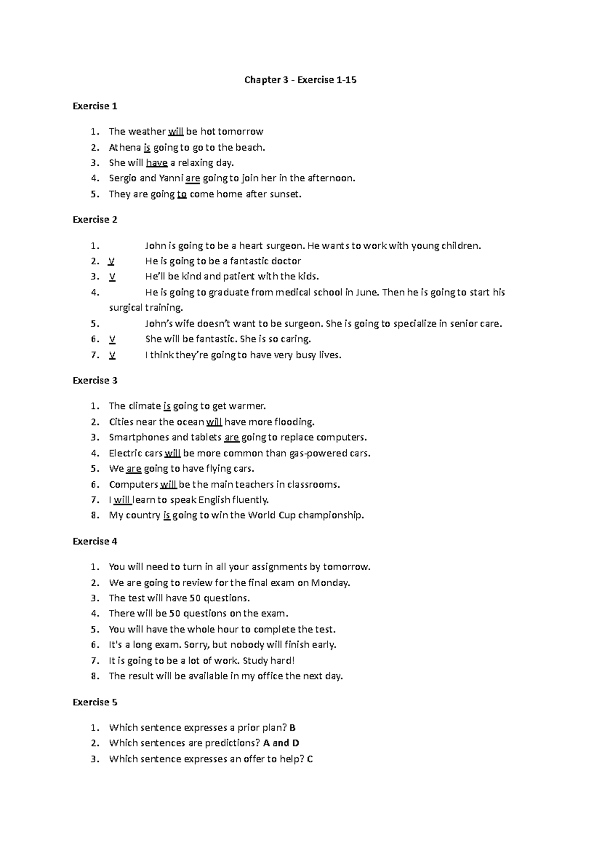 Understanding and Using English Grammar - Chapter 3 Exercises 1-15 - Studocu