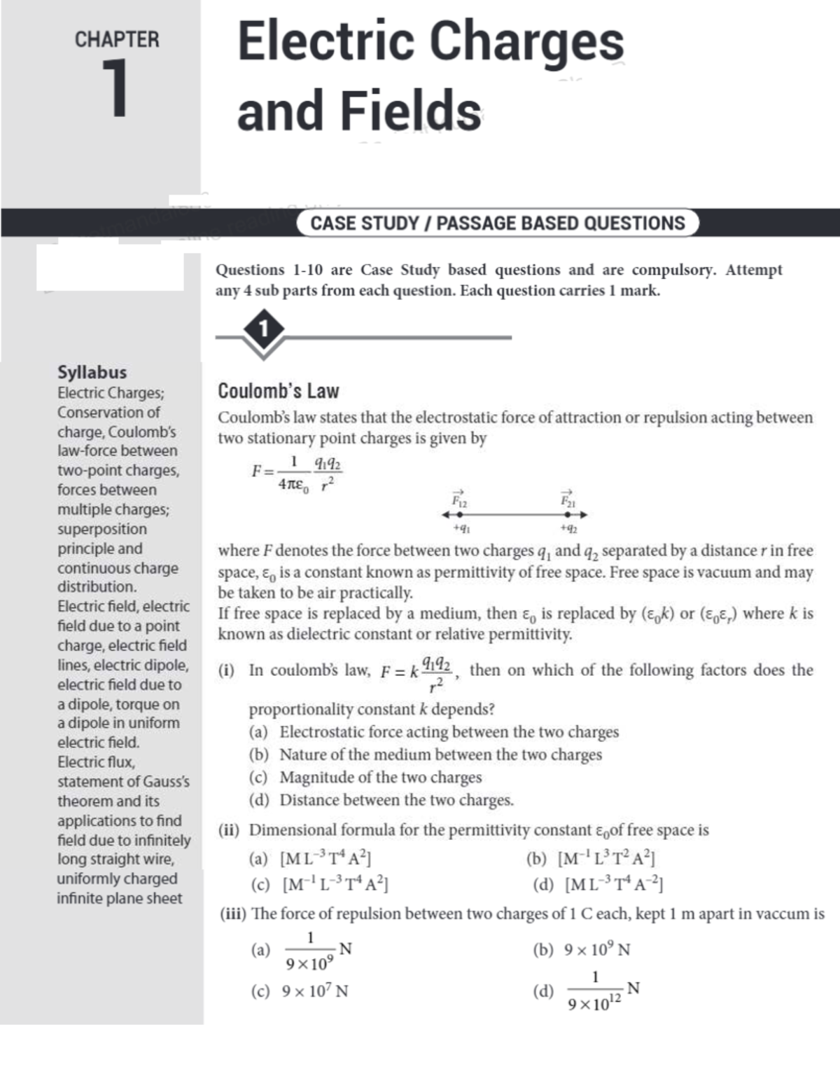 CASE STUDY Electric Charges and Fields: Passage-Based Questions - Studocu