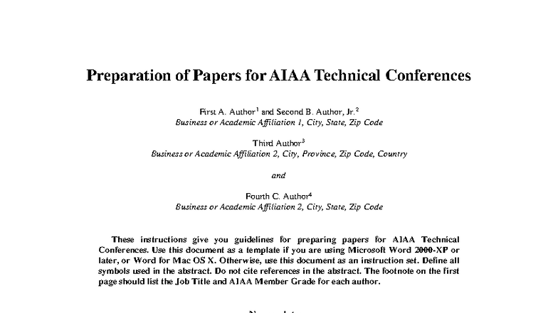 AIAA Technical Conference Paper Preparation Guidelines - Studocu