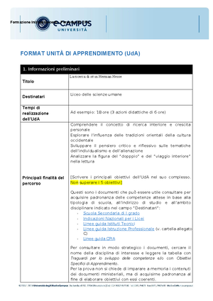Uda per 30 cfu - PRIMA EDIXIONE 30 CFU ECAMPU - FORMAT UNITÀ DI APPRENDIMENTO (UdA) – TRACCIA ...