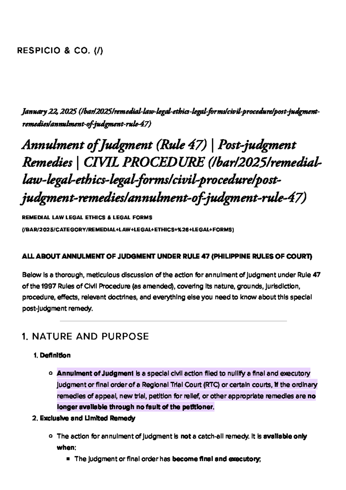 Annulment of Judgment Under Rule 47: A Comprehensive Guide to Remedies ...