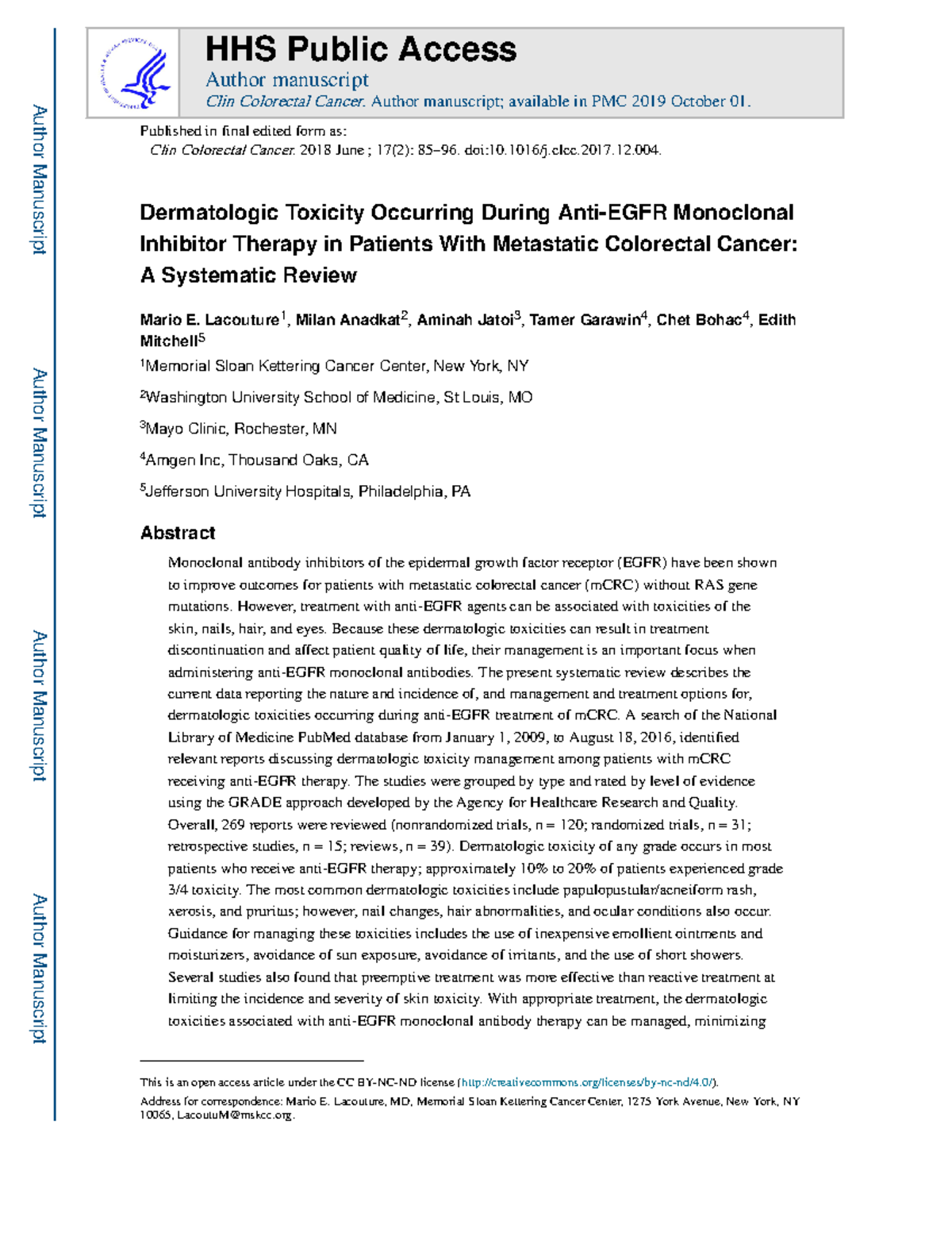 Dermatologic Toxicity Management in mCRC: A Systematic Review (HHS ...