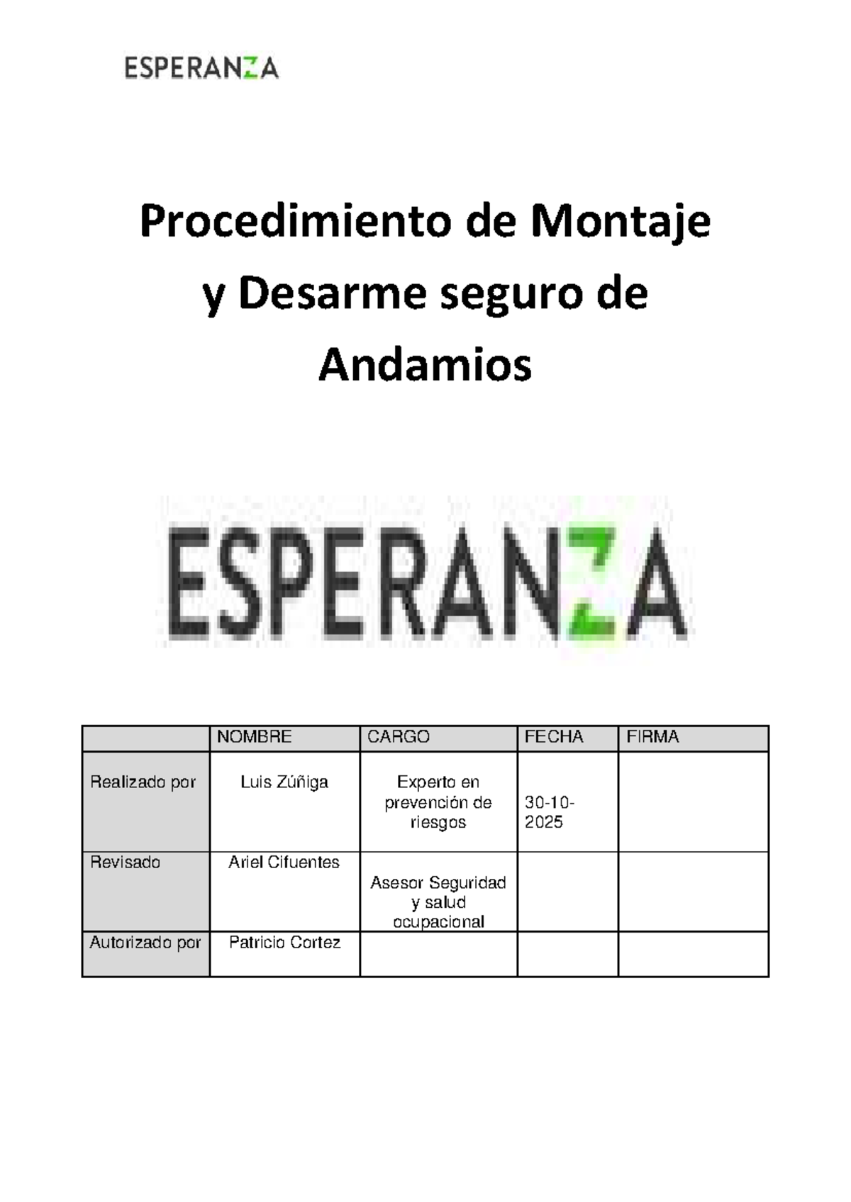 Procedimiento de Montaje y Desarme de Andamios - Seguridad y Salud ...
