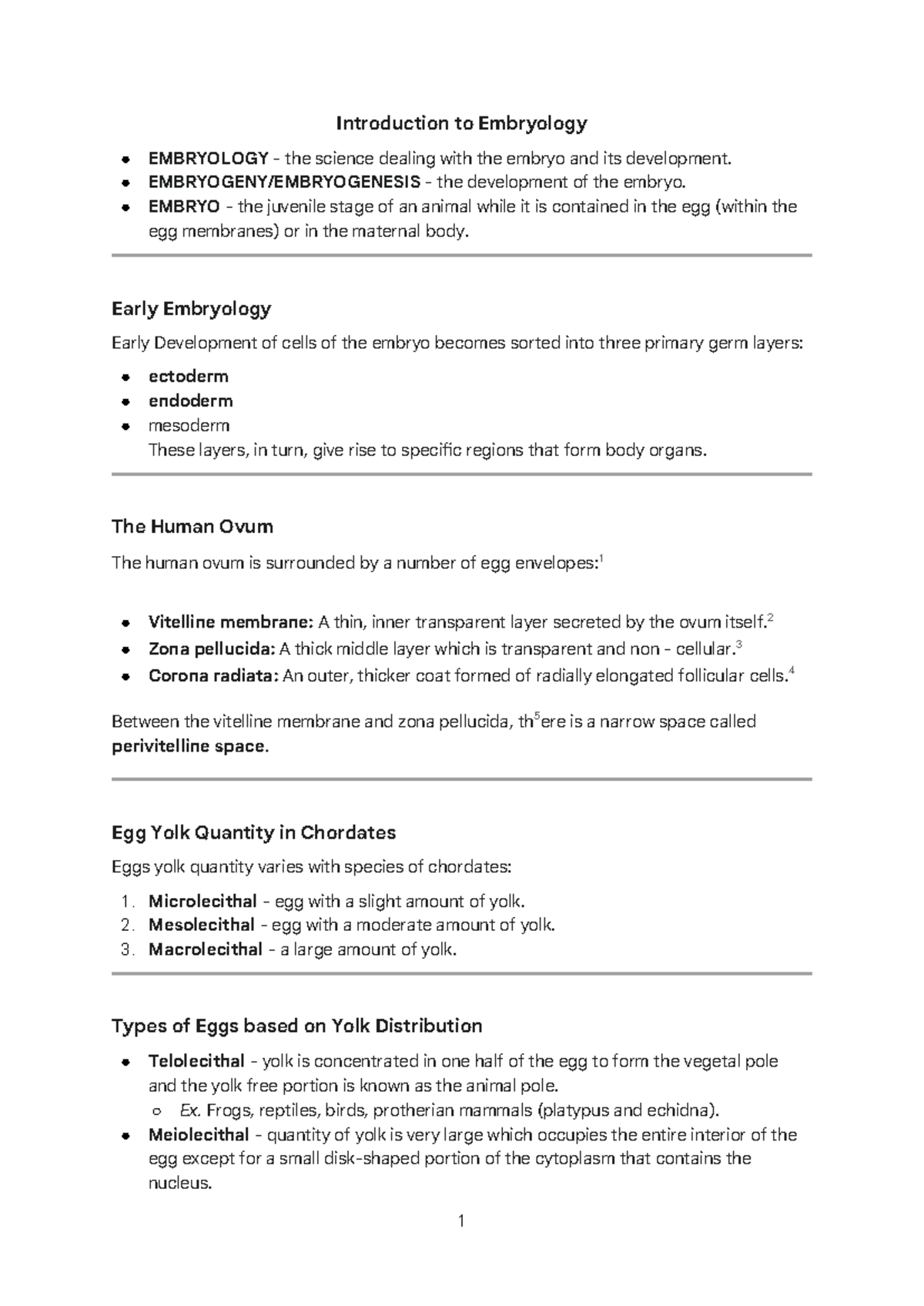 Embryology Review Notes for EMBRYOLOGY Course - Studocu