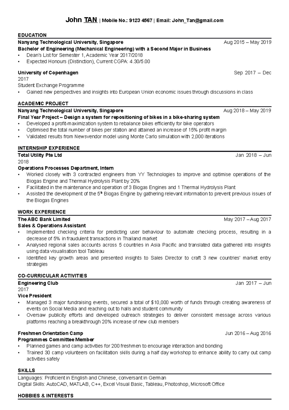 NTU ML0003 Professional Resume Template for Job Applications - Studocu