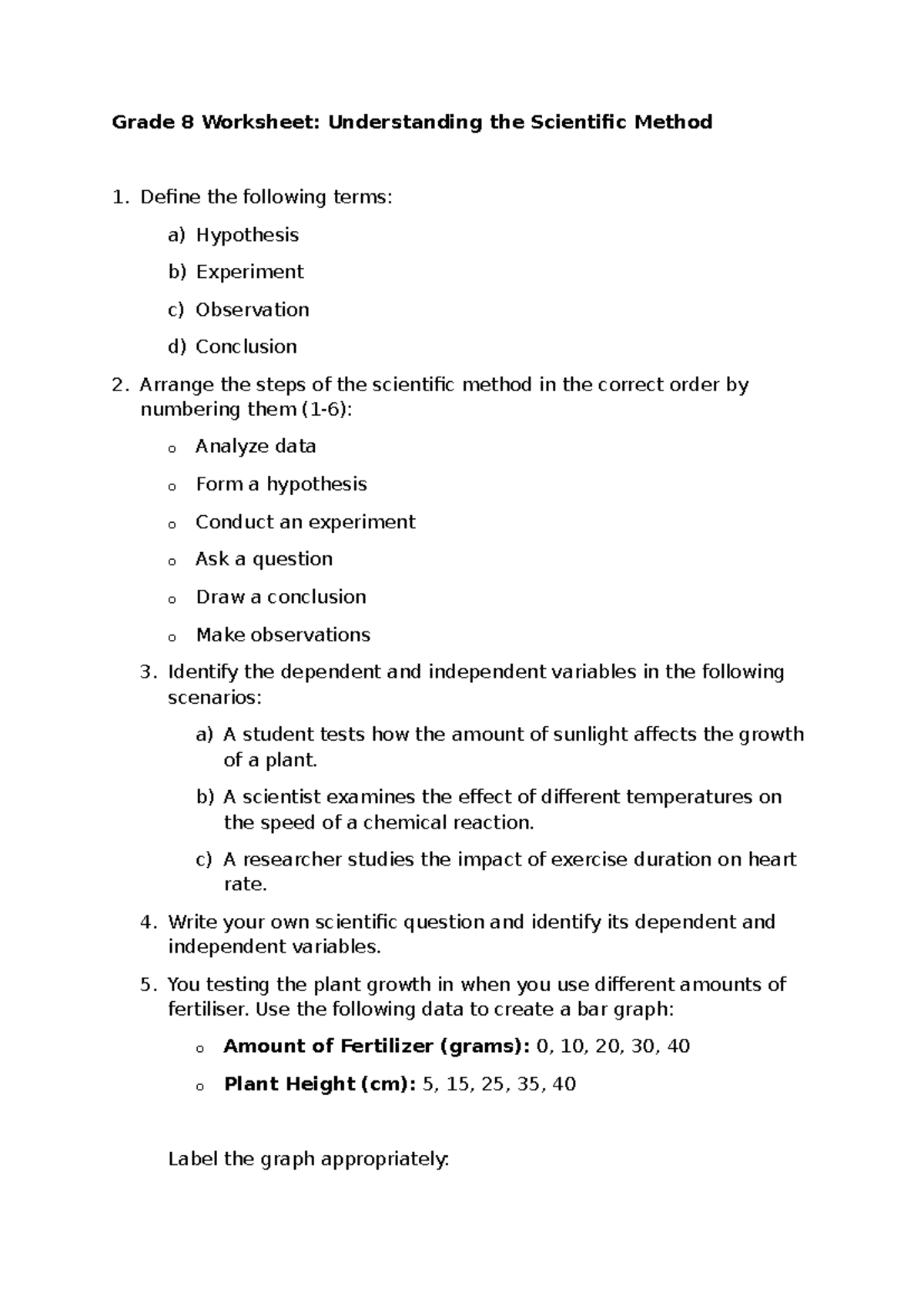Grade 8 Worksheet: Exploring the Scientific Method Concepts - Studocu