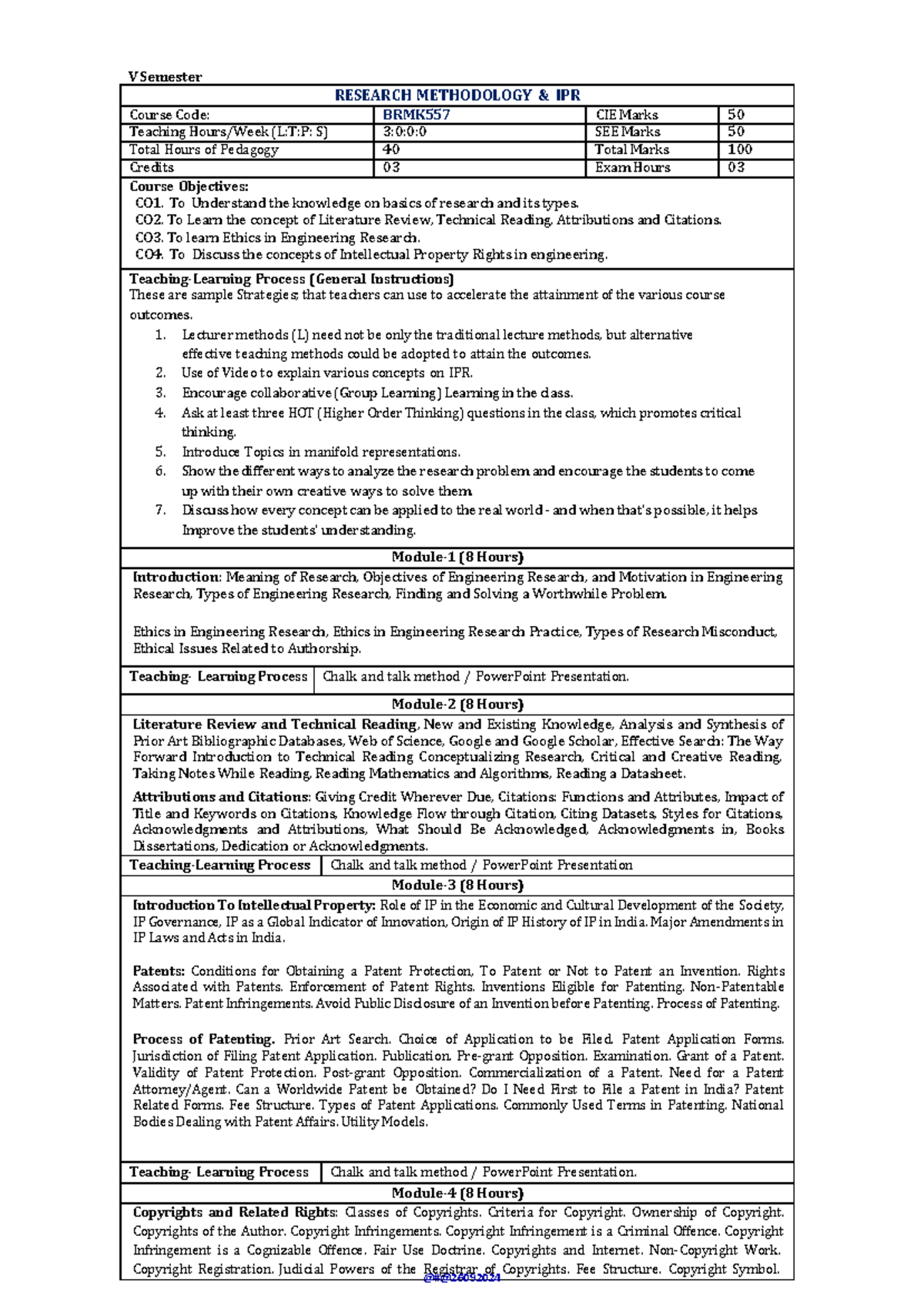 V Semester Research Methodology & IPR Overview - BRMK557 - Studocu