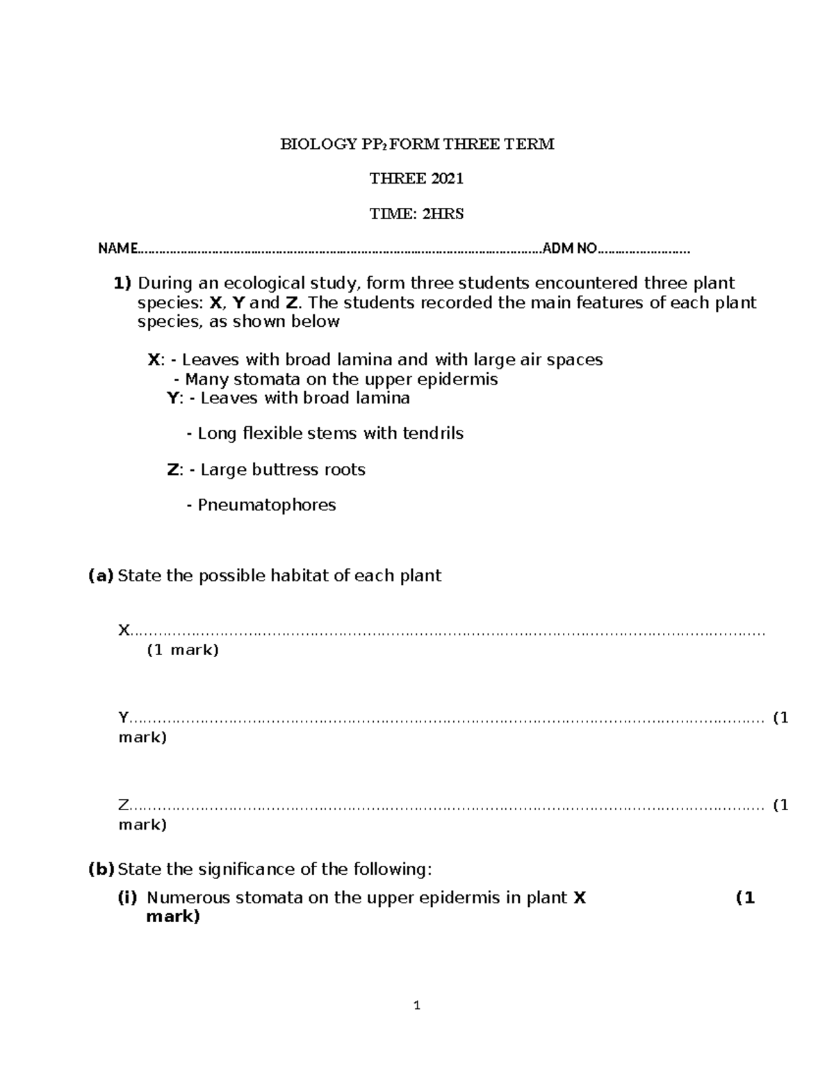 Biology PP2 F3 2021 Term 3 Ecological Study & Growth Trends - Studocu