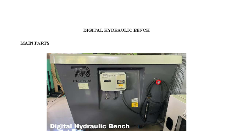 Digital Hydraulic Bench (H1F): Operating Principles & Functions - Studocu
