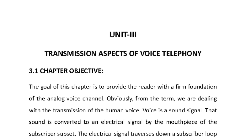 Transmission Aspects of Voice Telephony - UNIT-III TCS Notes - Studocu