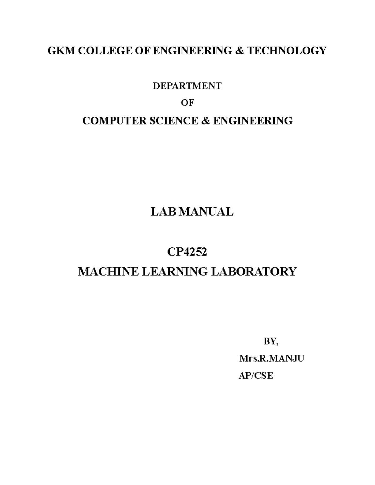 Data Exploration And Visualization Lab Manual Department Of