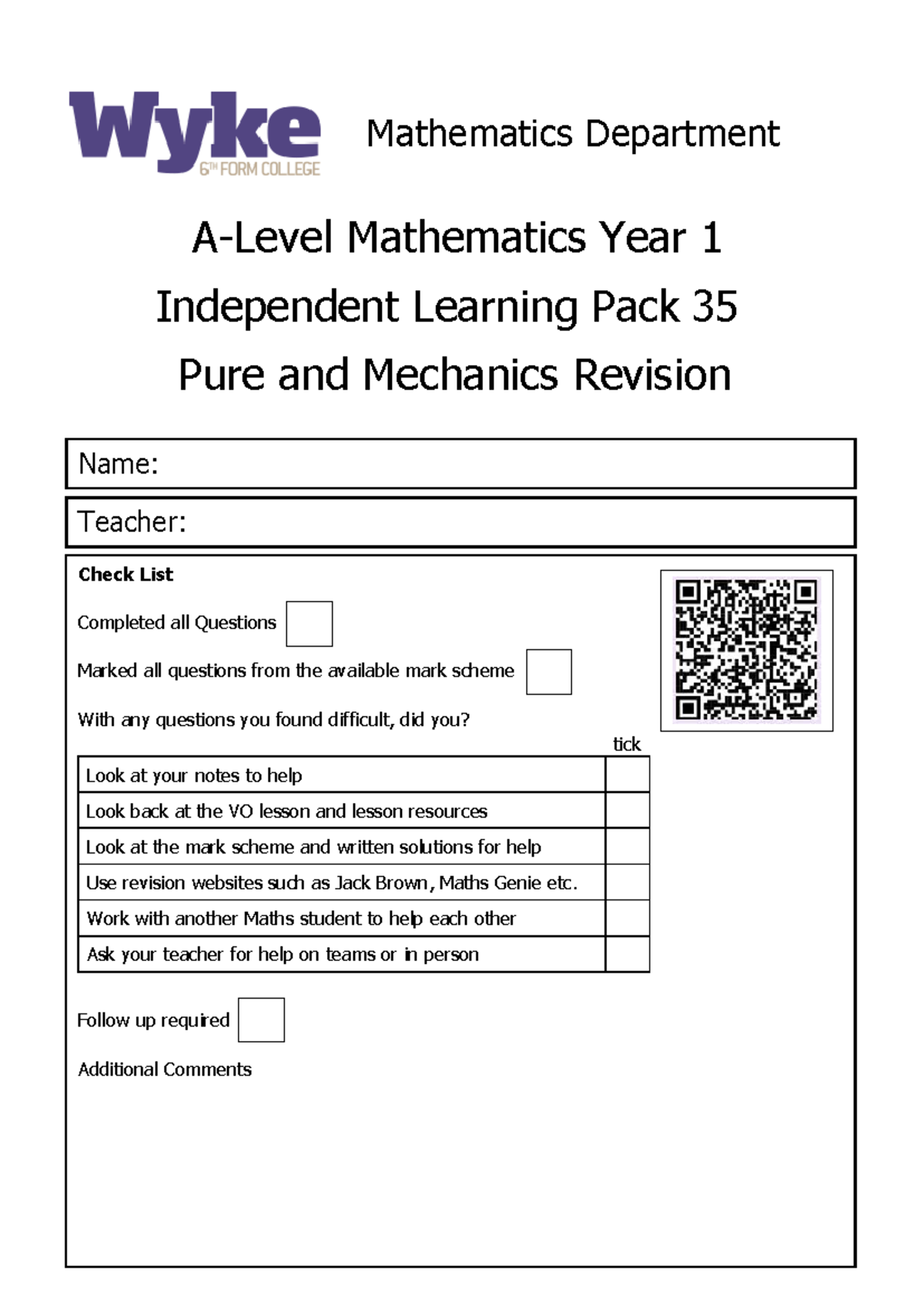 Pure and Mechanics Revision - Questions - A-Level Mathematics Year 1 ...