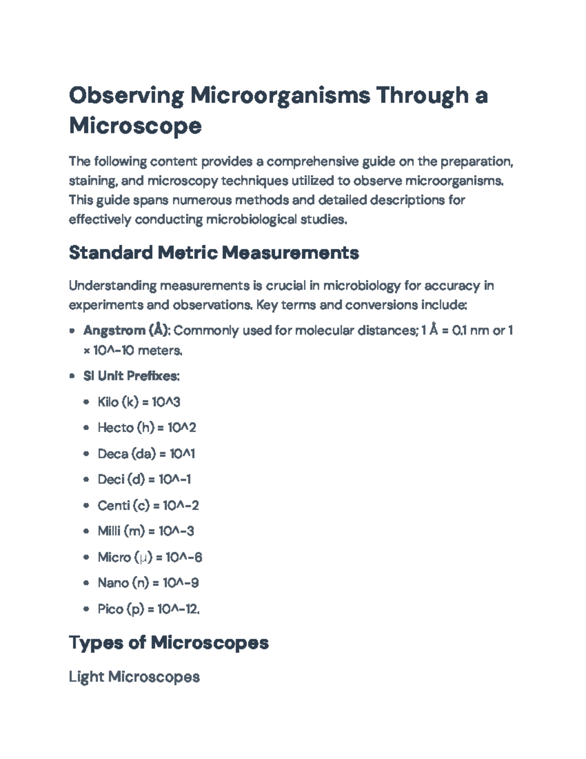 Comprehensive Guide to Microbiological Techniques and Microscopy Methods - Observing ...
