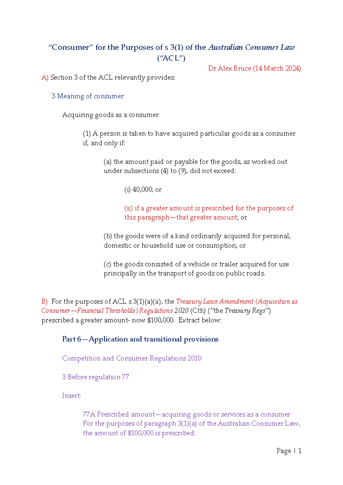 ACL Section 3: Definition of "Consumer" Under Australian Law - Studocu