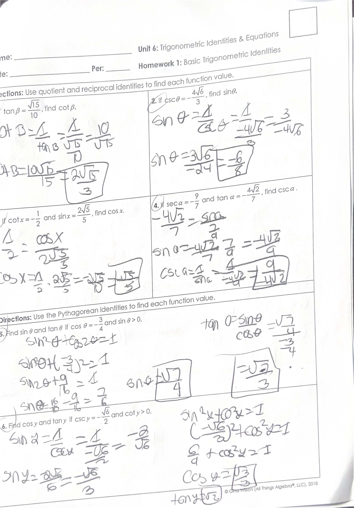 Unit 6: Trigonometric Identities & Equations Homework 1 - Studocu