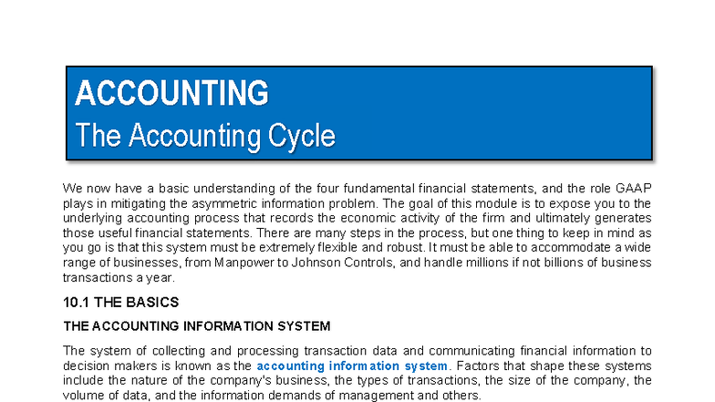 ACCT 101: The Accounting Cycle and Financial Statements Overview ...