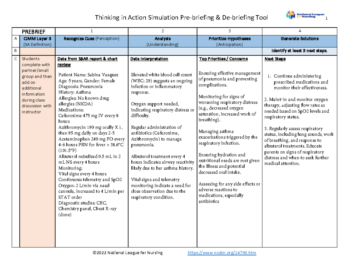 CJMM 301 Thinking in Action Simulation Pre-briefing & Debriefing Guide ...