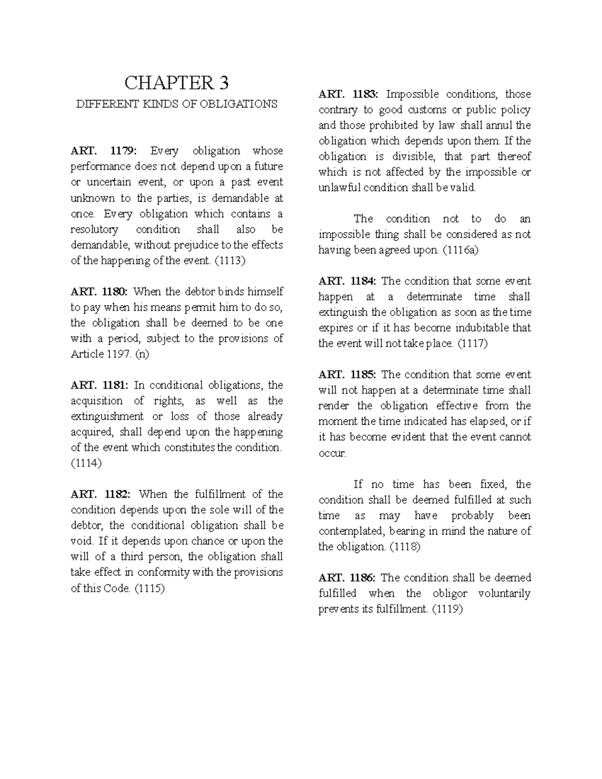 CHAPTER 3 SEC 1: Types of Obligations - A Study of Article Provisions - Studocu