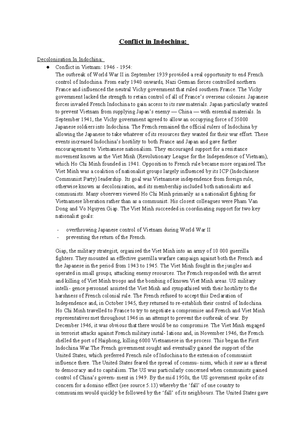 HSC Unit Modern - Comprehensive Study of Conflict in Indochina - Studocu