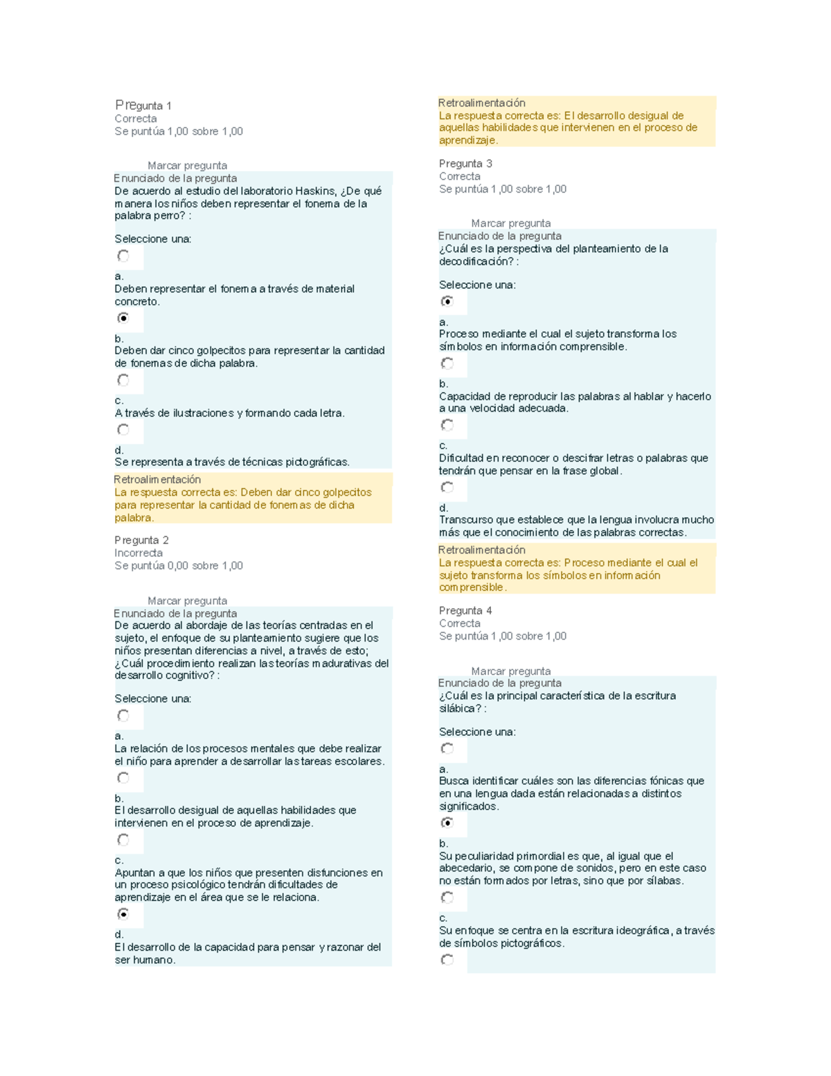 Dificultades DE Aprendizaje EN Lectura Y Escritura prueba 1 - Pregunta ...