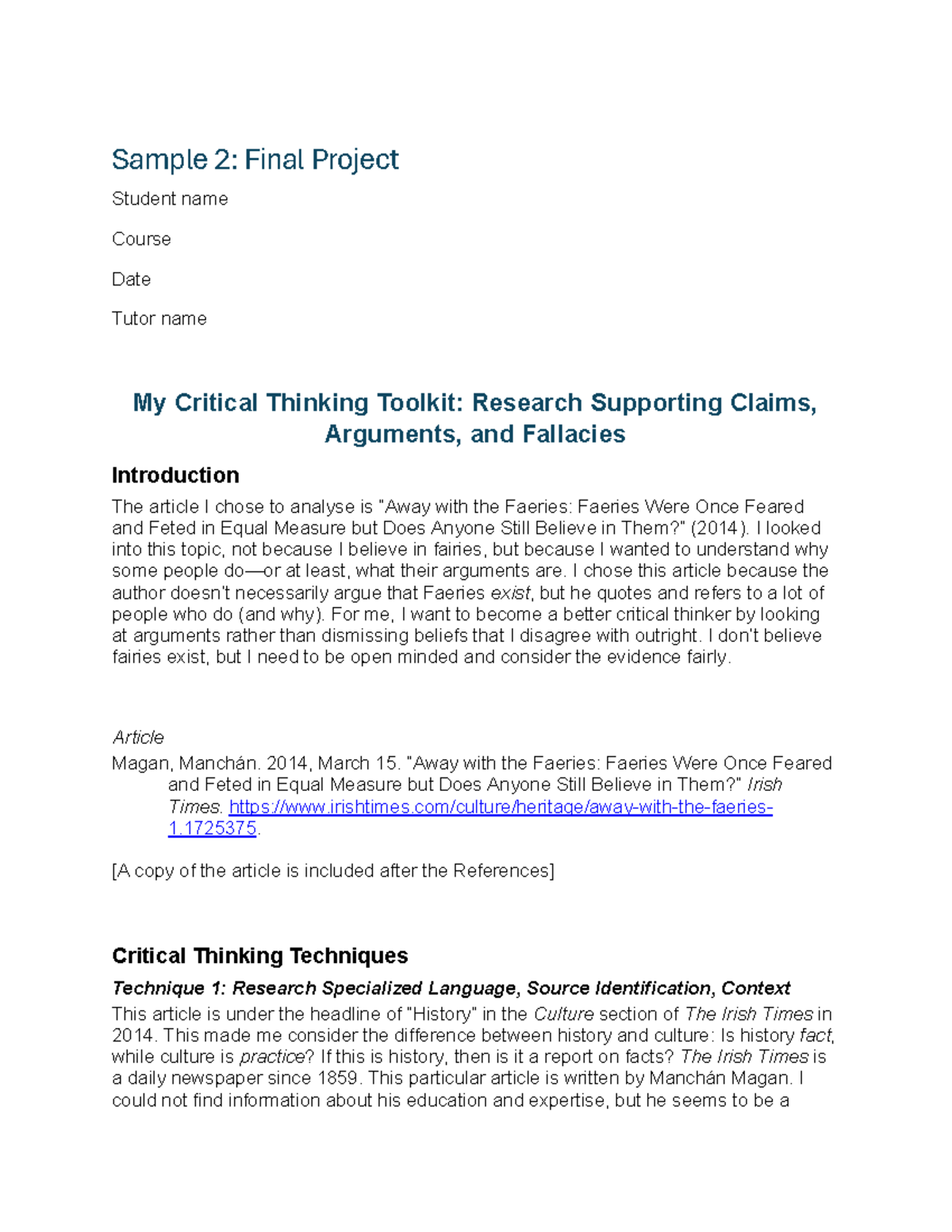 PHIL 252: Final Project - Analyzing Beliefs in Fairies and Critical ...