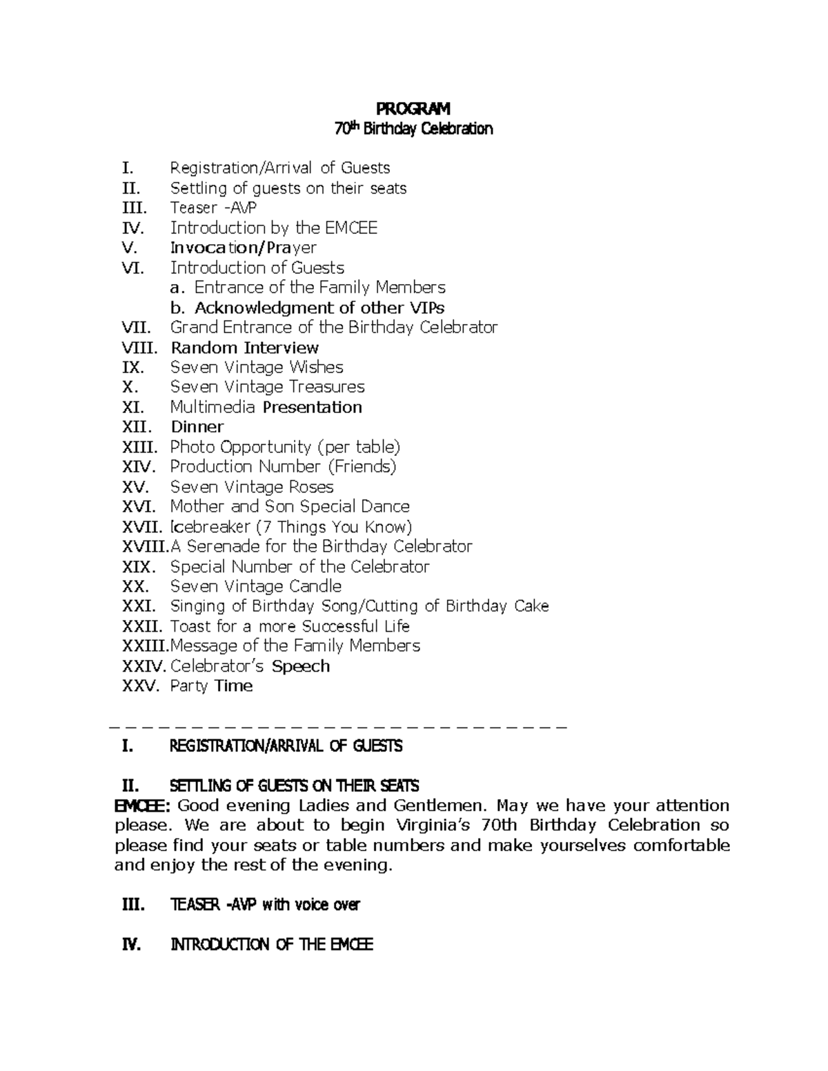70th bday program script - PROGRAM 70 th Birthday Celebration I ...