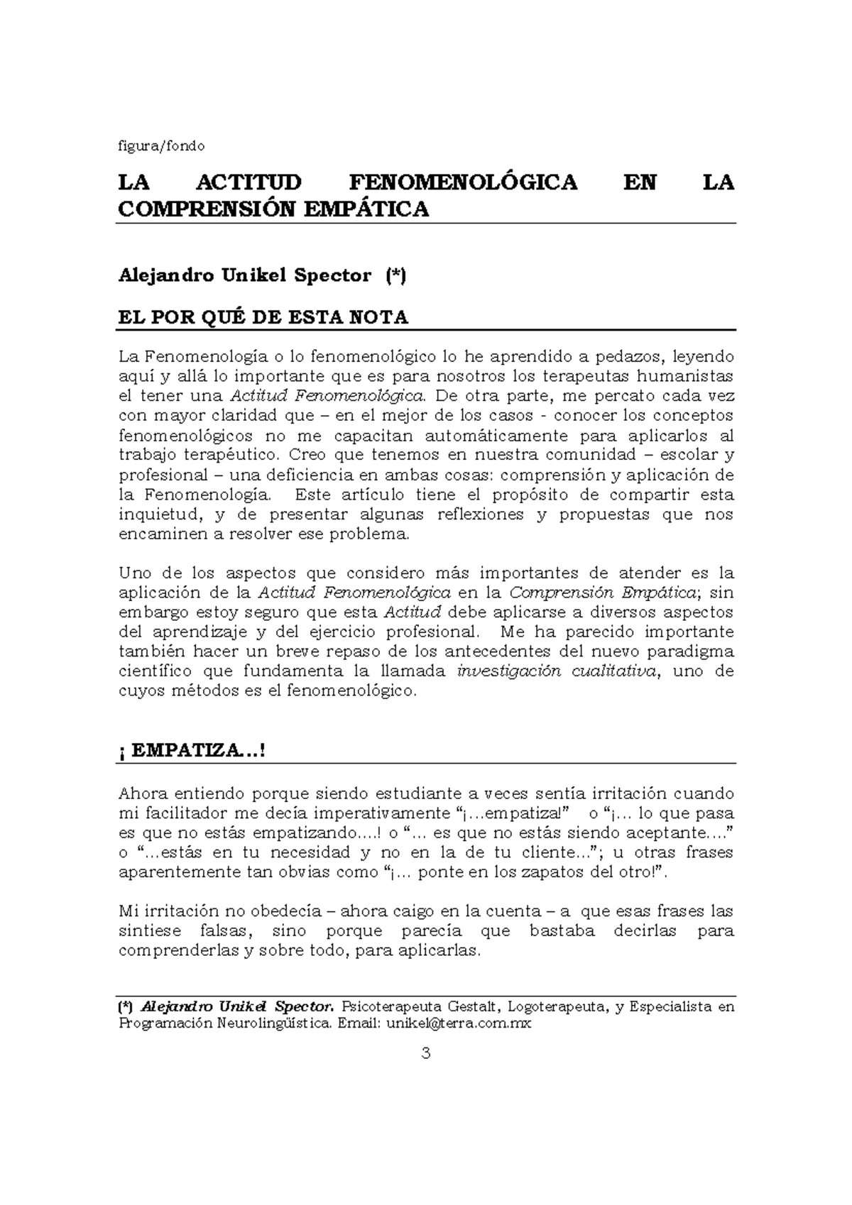 LA ACTITUD FENOMENOLÓGICA Y LA COMPRENSIÓN EMPÁTICA EN LA TERAPIA - Studocu