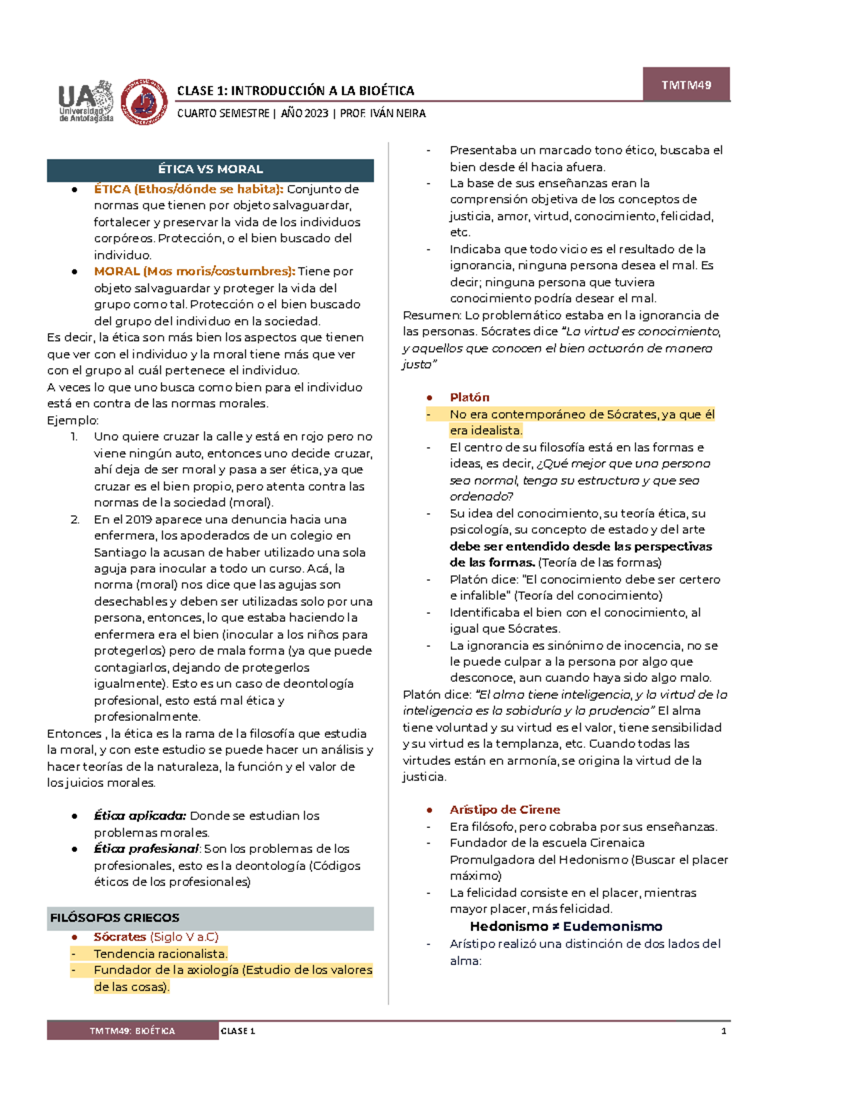 Bioética Principialismo, Utilitarismo y Kantismo - CLASE 1 ...