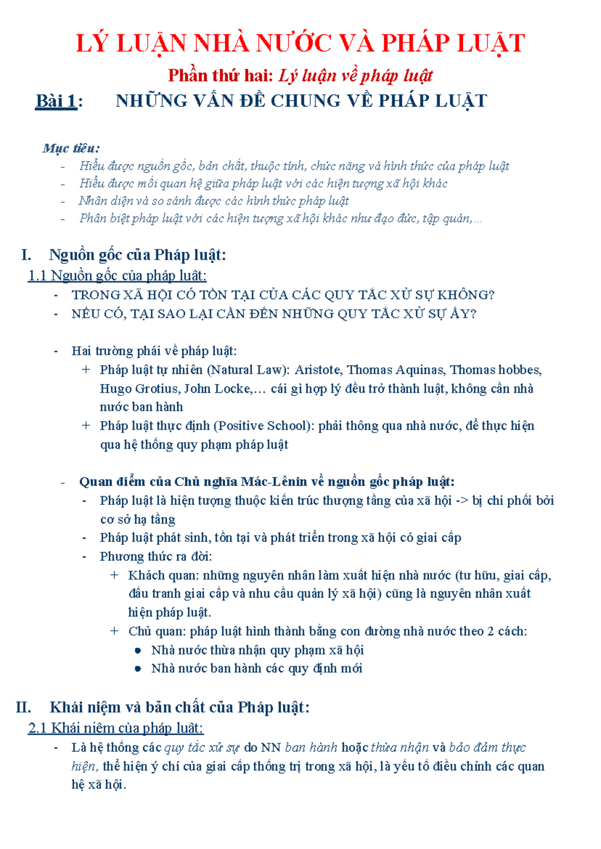 Bài 1: Những Vấn Đề Chung Về Pháp Luật - LLPL - Studocu
