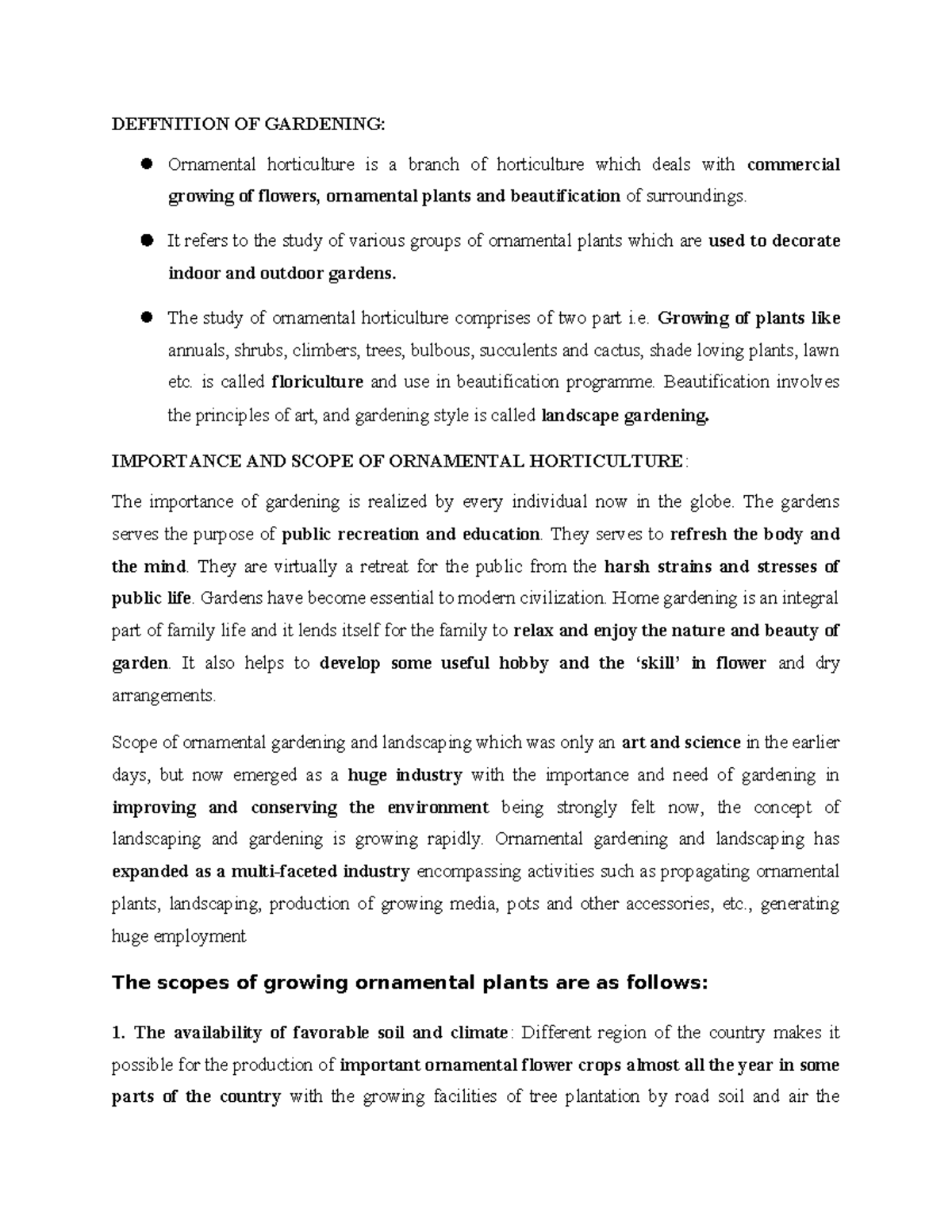 Importance & Scope of Ornamental Horticulture (HORT 101) - Studocu