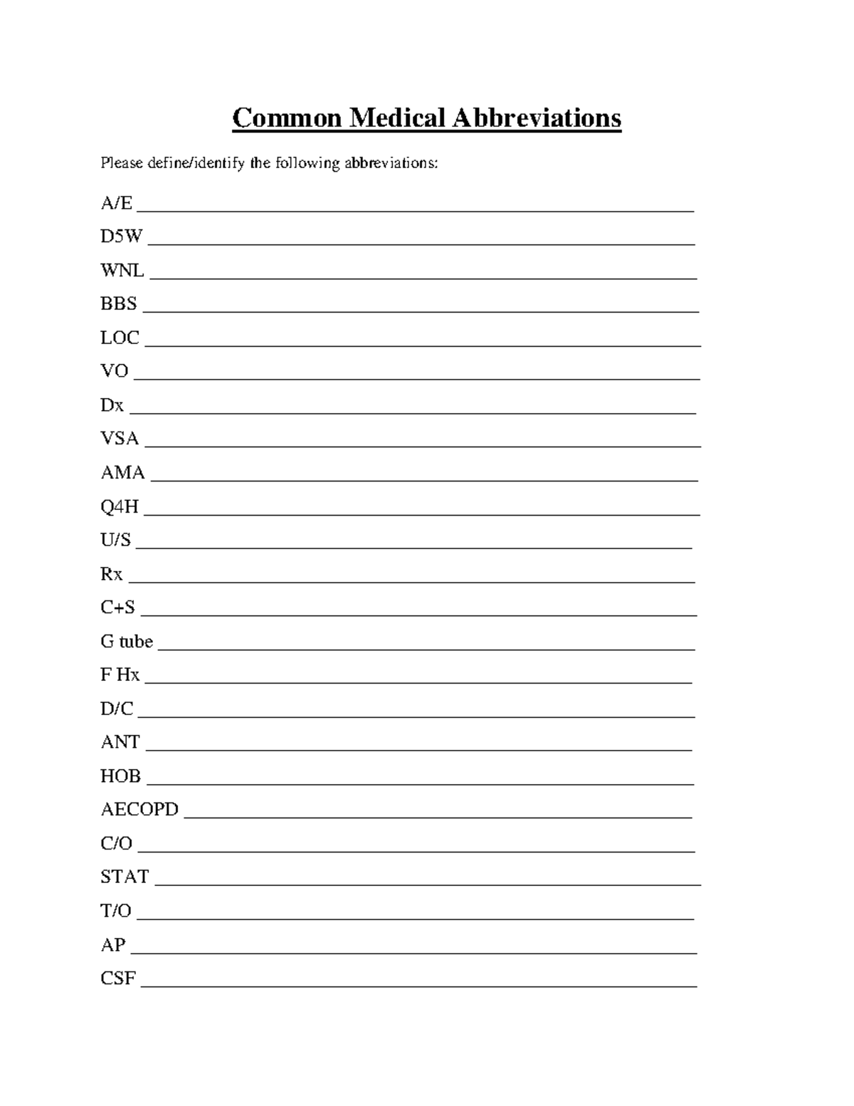 Common Medical Abbreviations - Common Medical Abbreviations Please ...