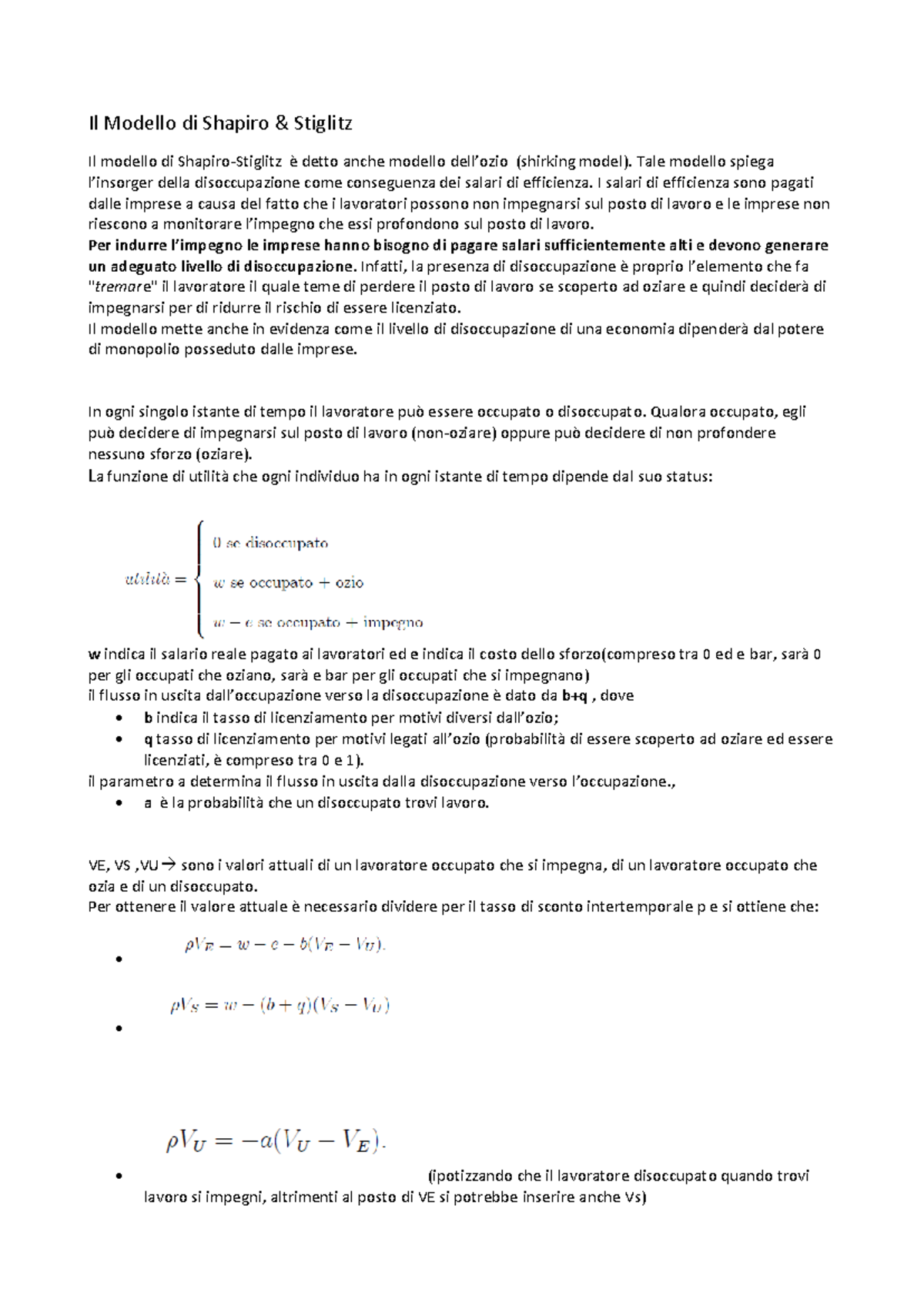 Modello di Shapiro-Stiglitz: Dinamiche di Disoccupazione ed Efficienza ...