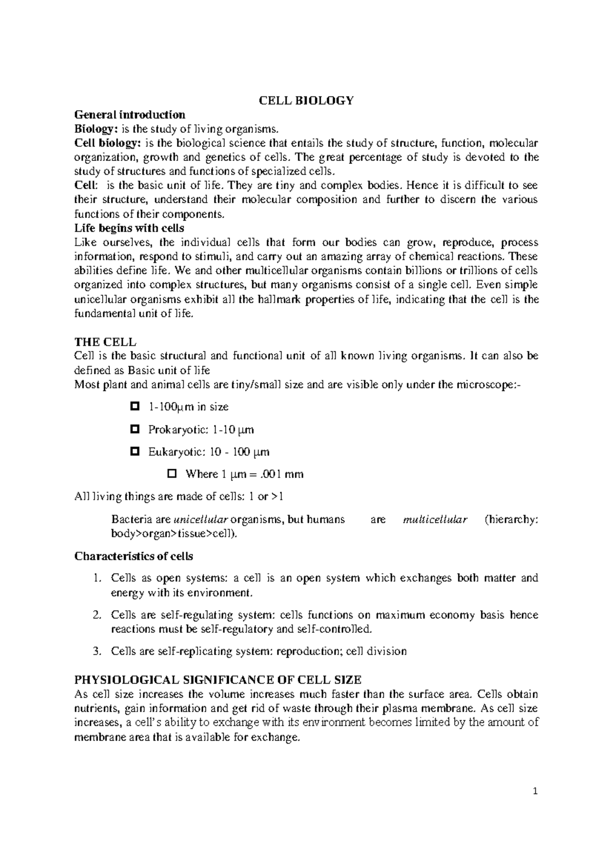 ZOOL 232 Lecture Notes: Cell Biology Fundamentals and Discoveries - Studocu