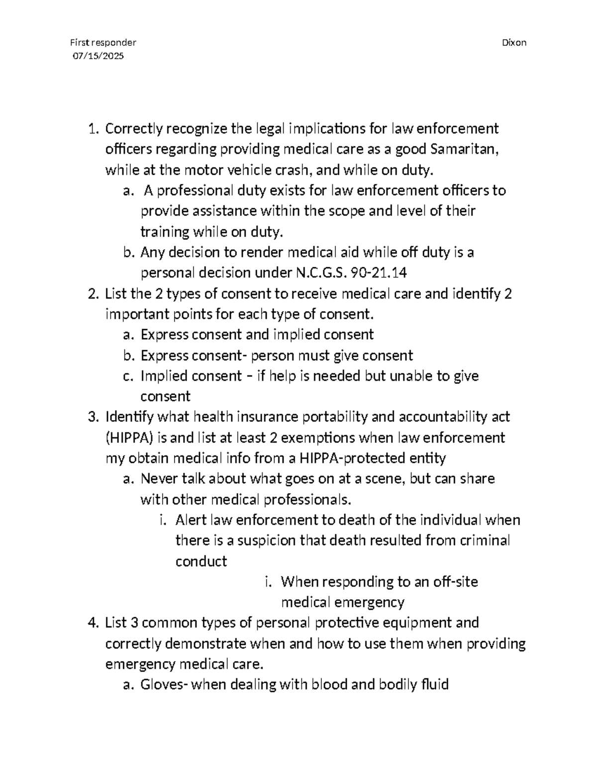Emergency Medical Care Protocols for First Responders (Dixon) - Studocu